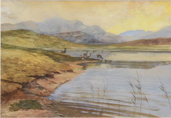 Iain Ross | Deer by a Scottish Loch | MutualArt
