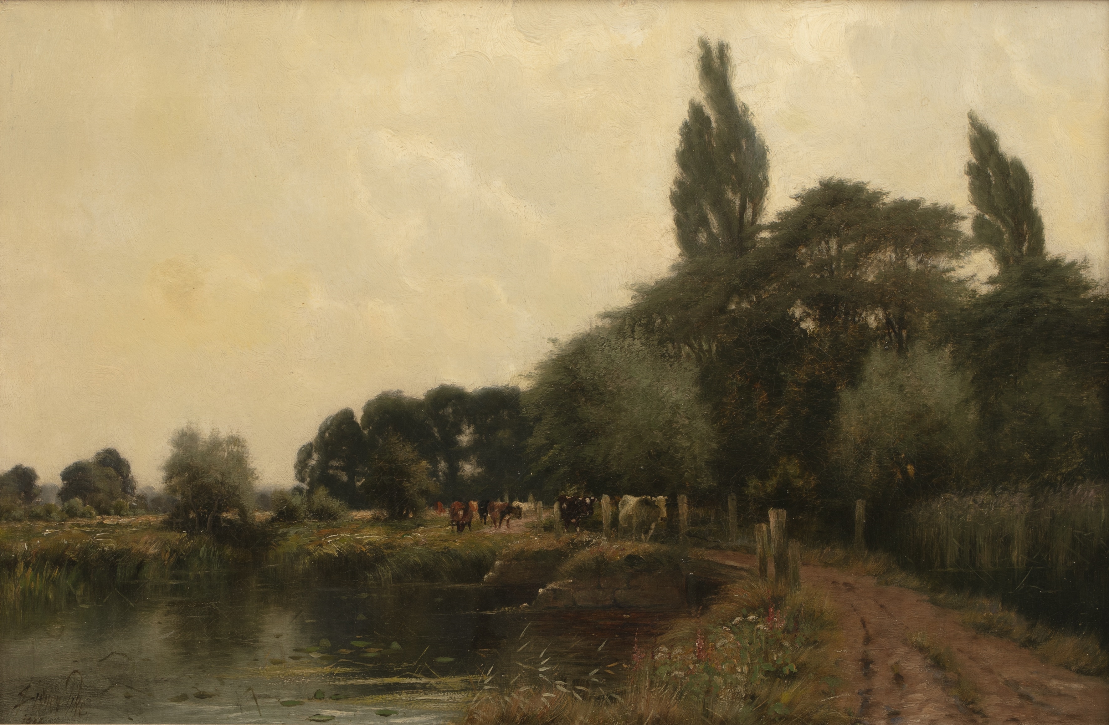 Sidney Pike | Cattle on the riverbank | MutualArt