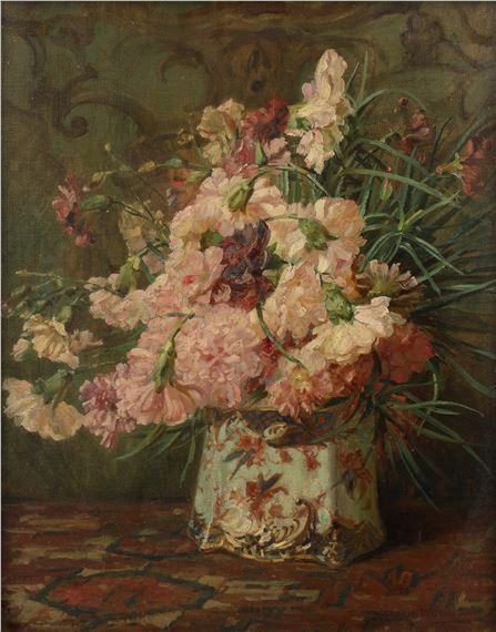Peter MacGregor Wilson | Still life - a vase of pink carnations | MutualArt