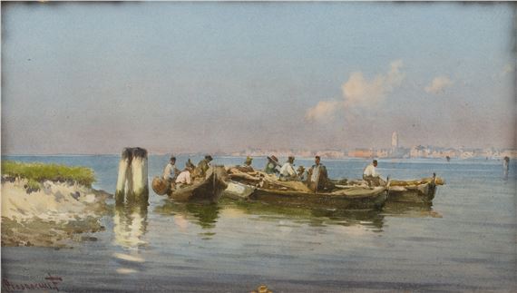 Alberto Prosdocimi | Fishermen on barges | MutualArt