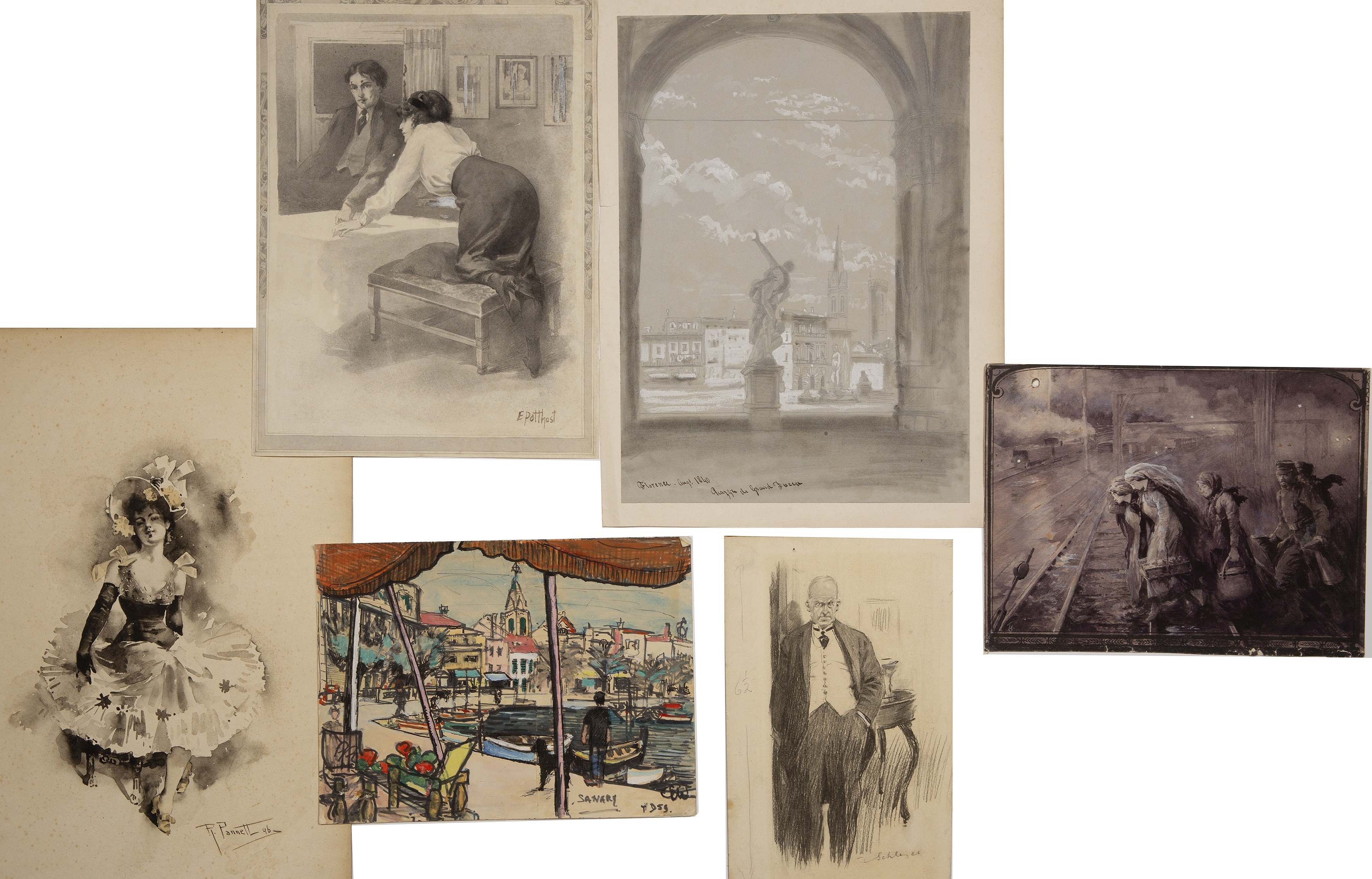 Adolphe-Léon Willette | A folio of assorted watercolours and pencil ...