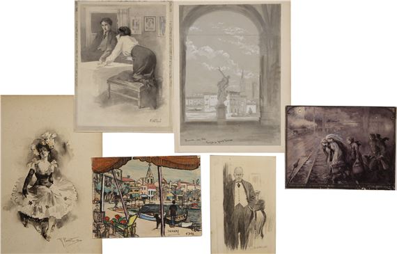 Adolphe-Léon Willette | A folio of assorted watercolours and pencil ...