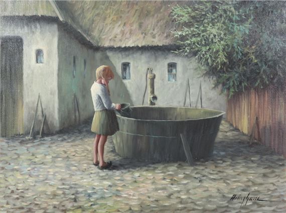Arling Gade | Young girl beside a well | MutualArt