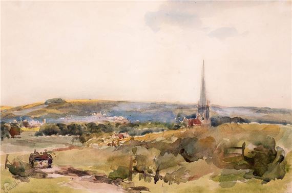 Claude Hayes | VALLEY SCENE WITH CHURCH STEEPLE | MutualArt