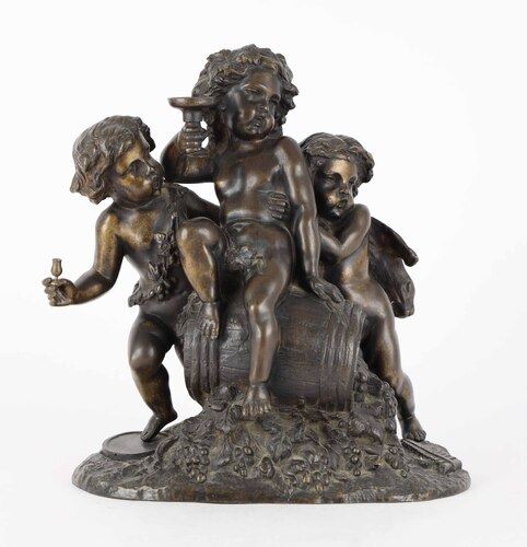 Claude Michel Clodion | Forestiller tre puttier siddende på vintønde ...