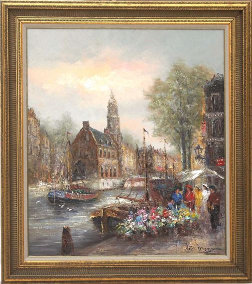 Peter Brouwer | “De Munttoren te Amsterdam met bloemenmarkt” | MutualArt
