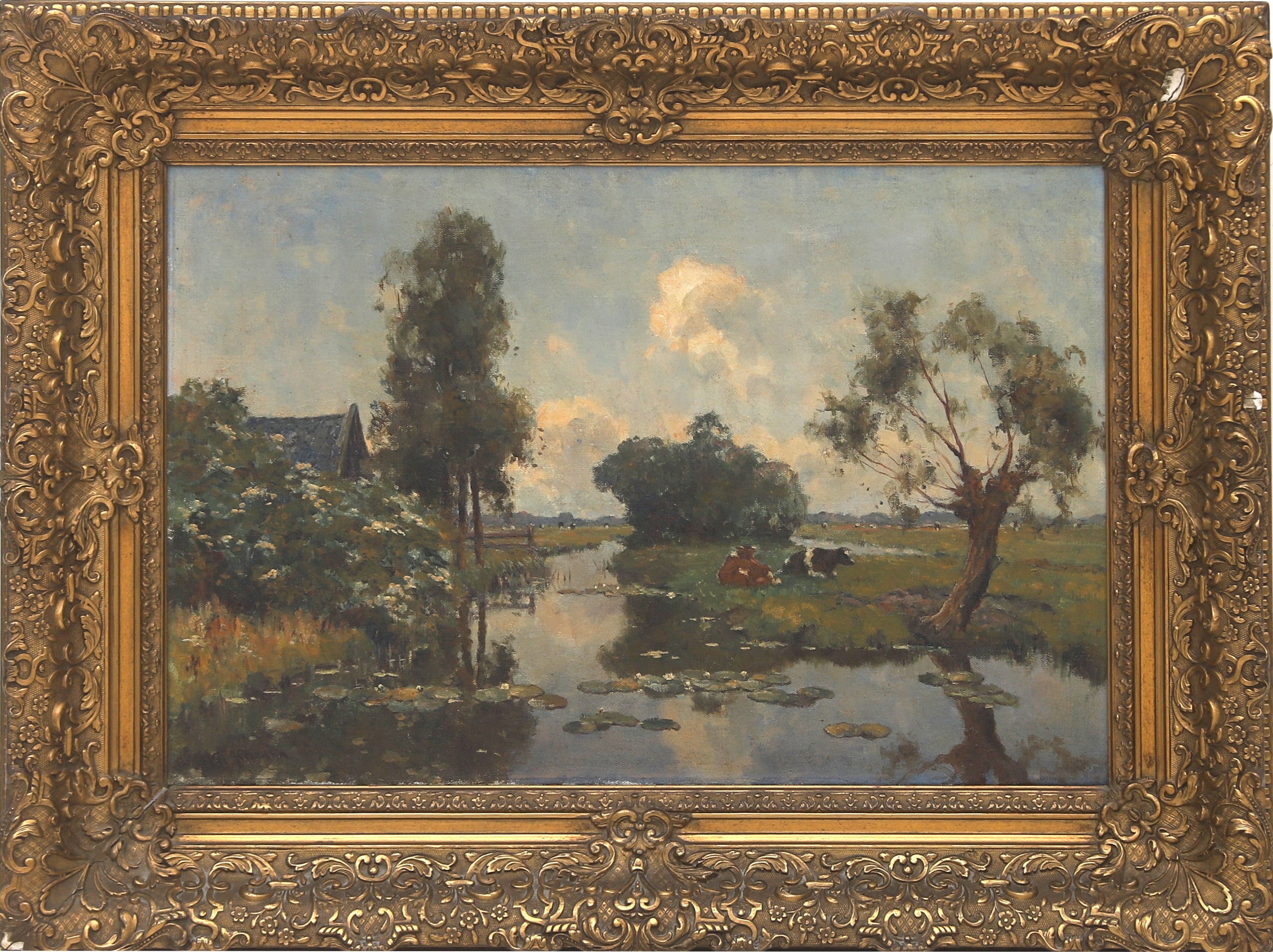 Gerard Altmann | ‘Polderlandschap met koeien aan de waterkant’ | MutualArt