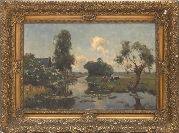 Gerard Altmann | ‘Polderlandschap met koeien aan de waterkant’ | MutualArt