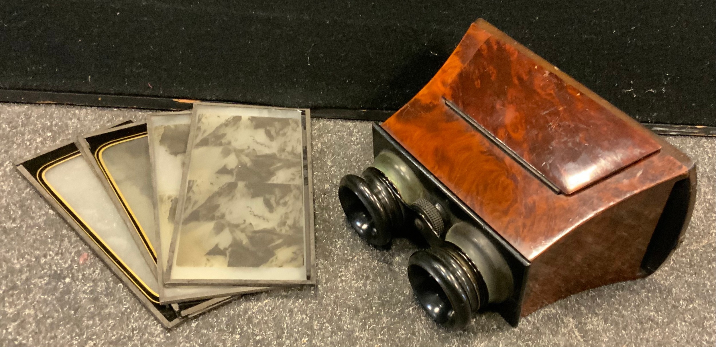Grand Tour | Ath century finely figured burr stereoscopic viewer, along ...