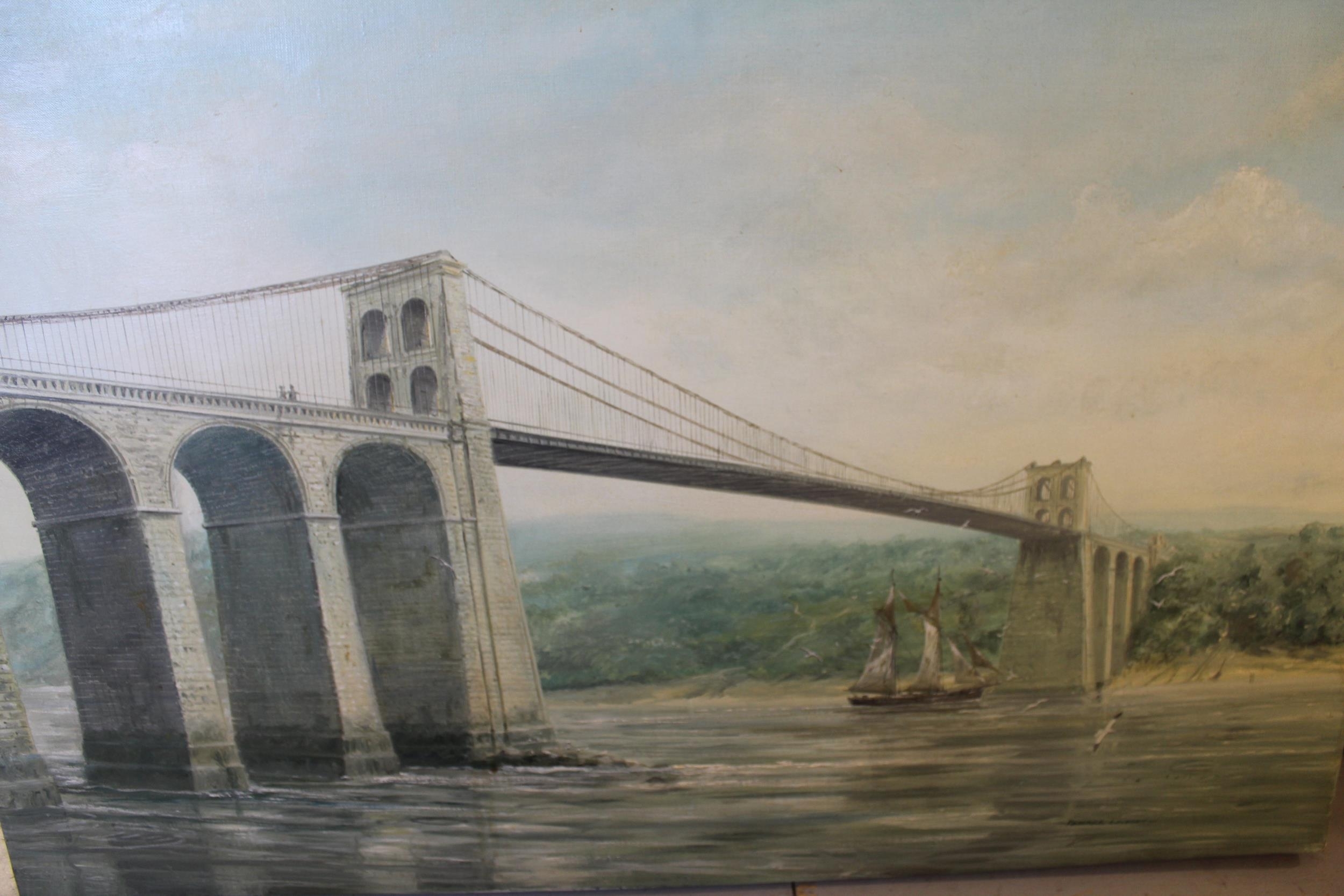 Roderick Lovesey | Menai suspension bridge with masted ship | MutualArt