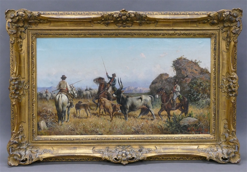 F. Rinaldi | Bauern zu Pferd mit Ihrer Rinderherde | MutualArt