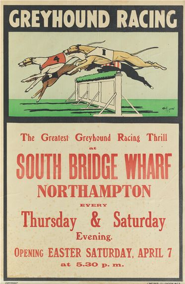 Cecil Aldin | A Greyhound Racing Poster for South Bridge Wharf ...