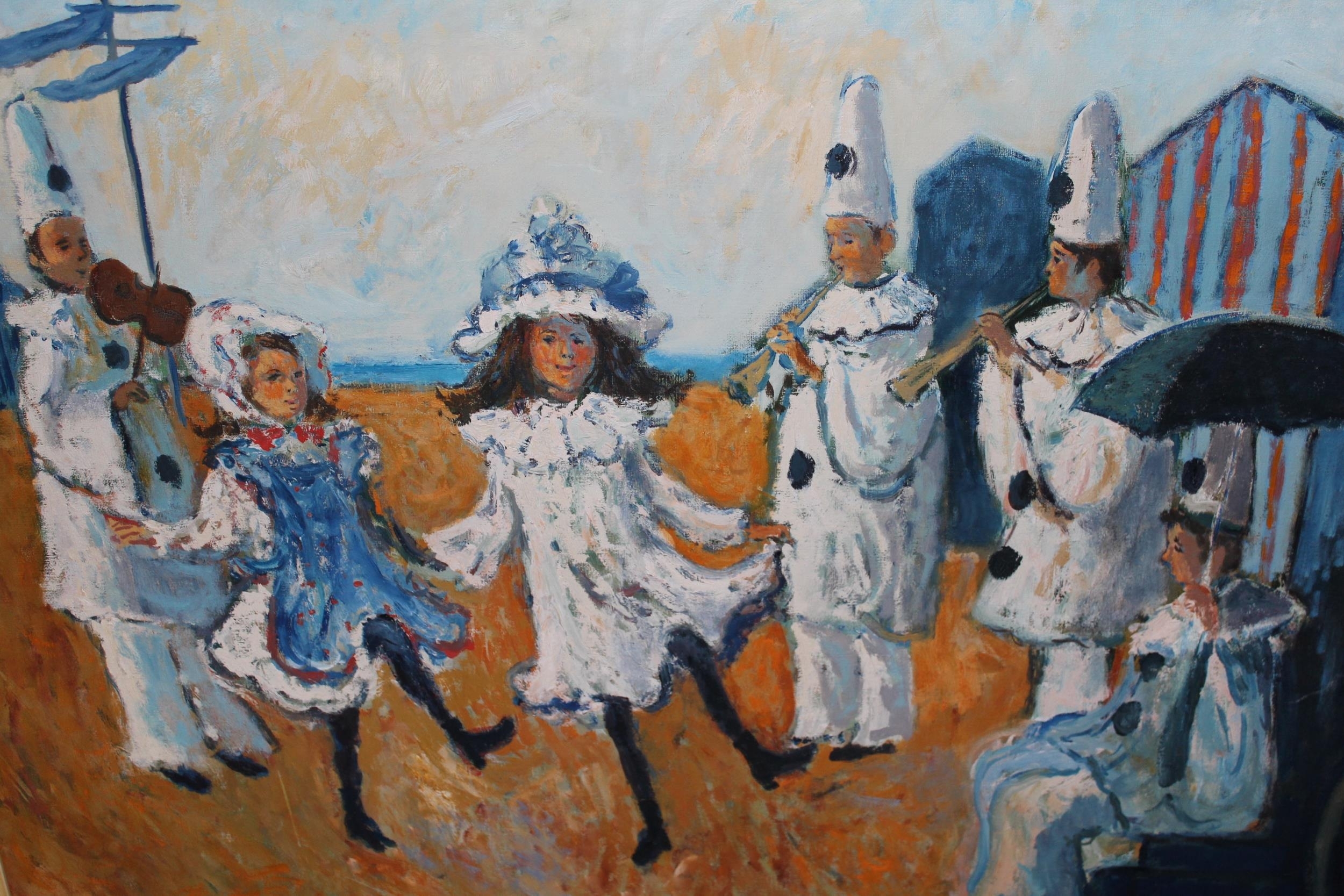 John Ash | Beach scene with children and musicians | MutualArt