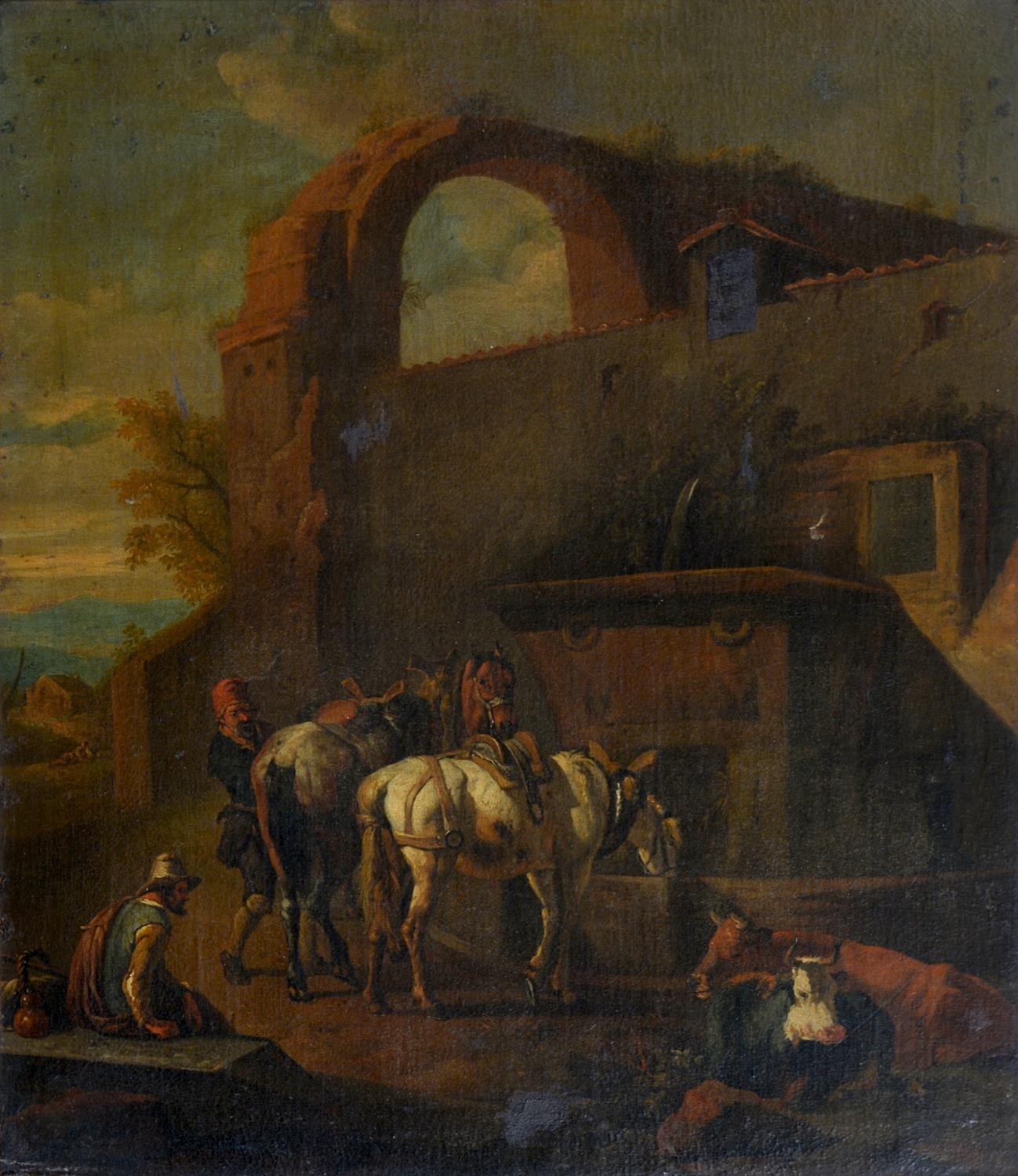 Dutch School, 18th Century | Peasants and their Animals Resting at a ...
