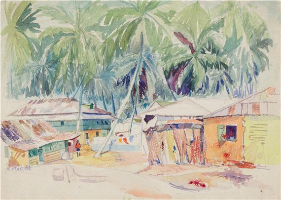 Amon Kotei | Village and Nature Scenes, a set of three watercolours ...