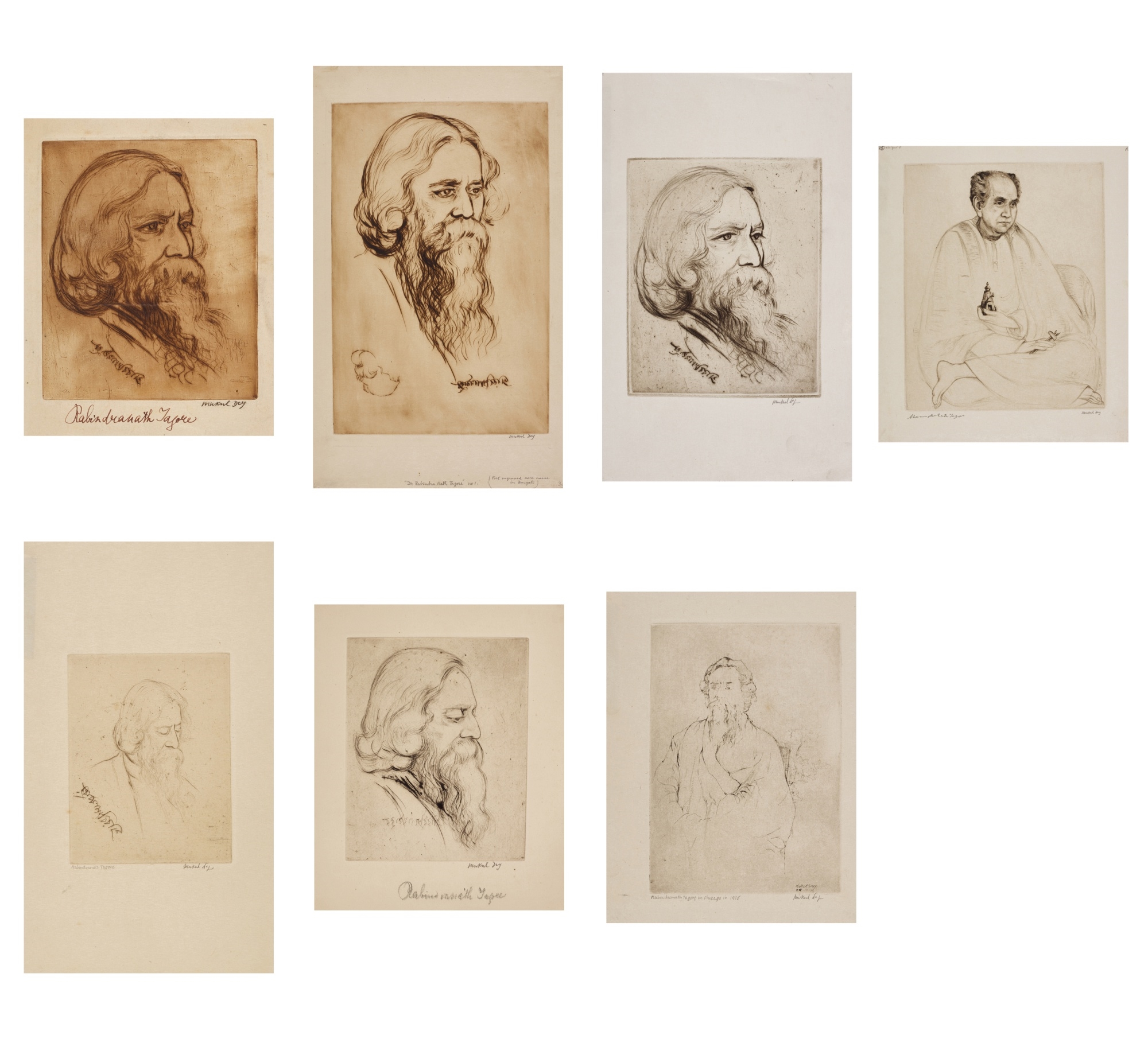 Mukul Dey | Six Portraits of Rabindranath Tagore; Portrait of ...
