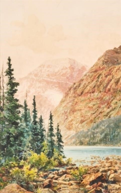 William Harvey Sadd | Mountain landscape with a stream running into a ...