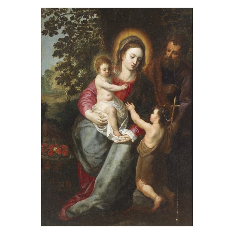 Flemish School 17th Century | HOLY FAMILY WITH SAINT JOHN THE BAPTISTE IN A LANDSCAPE | MutualArt