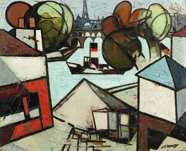Claude Venard | Claude VENARD (1913-1999) View of a harbor, low tide ...
