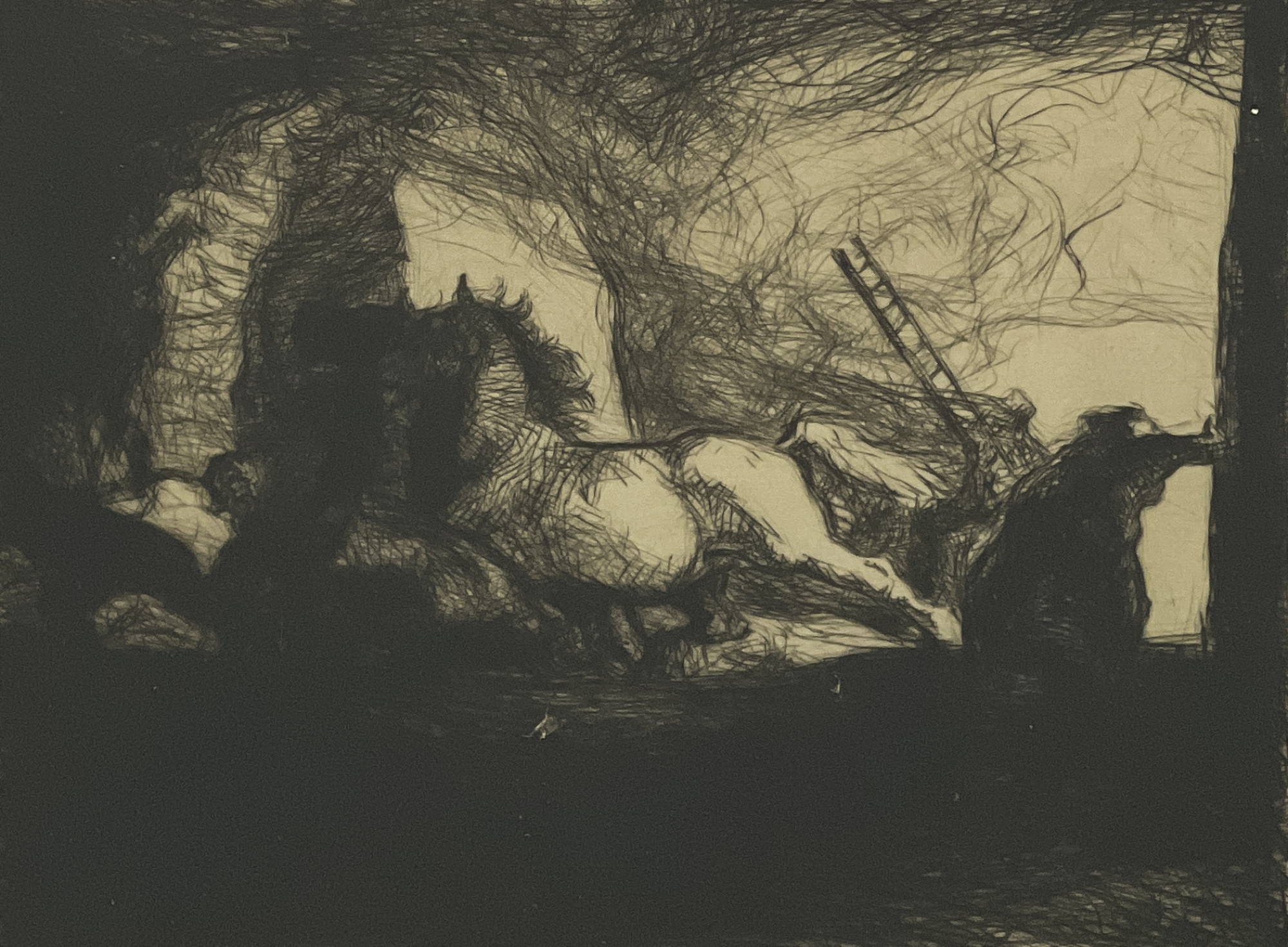 Edmund Blampied | Farm Fire / Street by Night, 2 Works | MutualArt