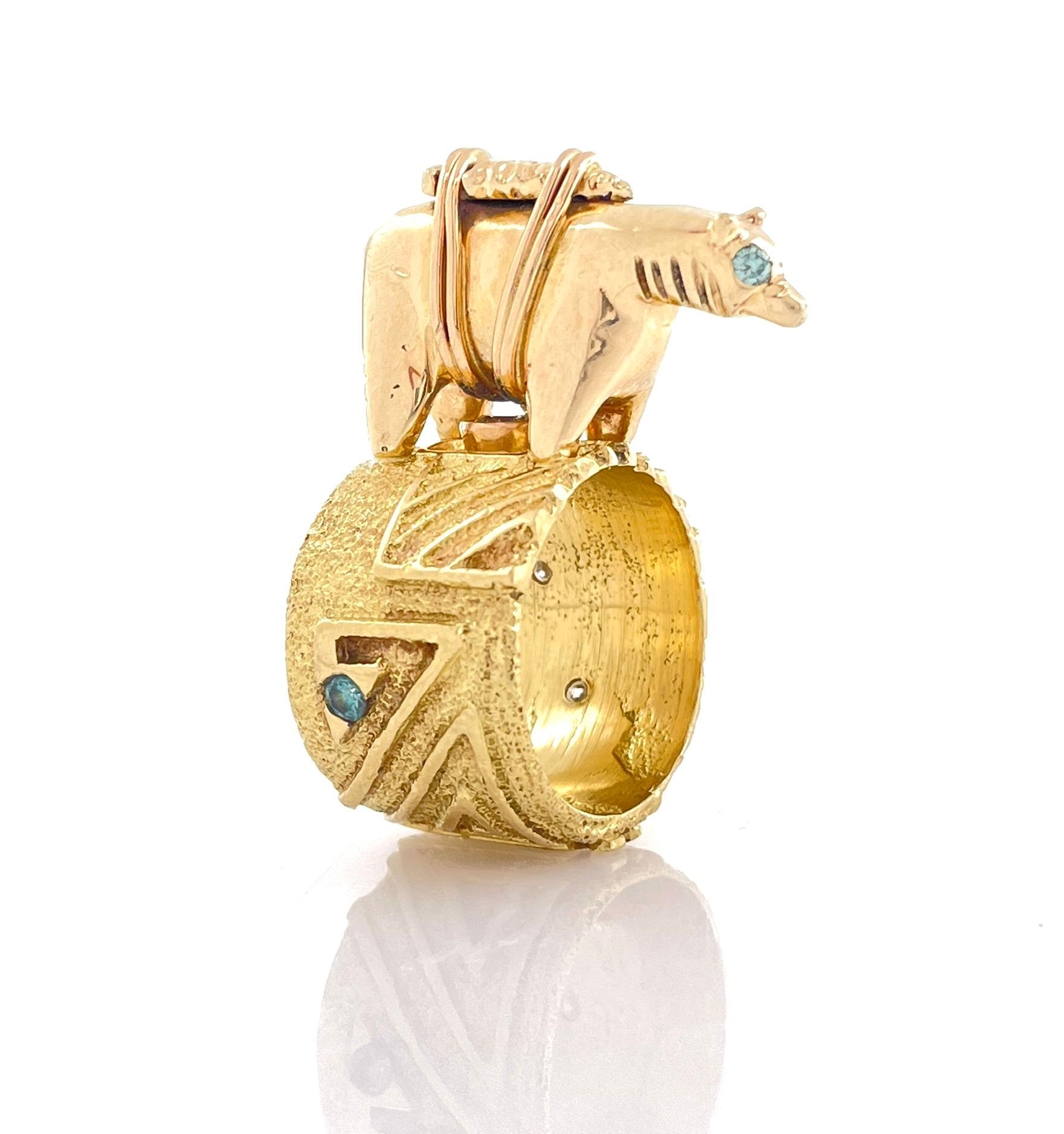 Jesse Lee Monongye | Jesse Monongya Navajo 18K Yellow Gold Diamond Bear Fetish Ring | MutualArt
