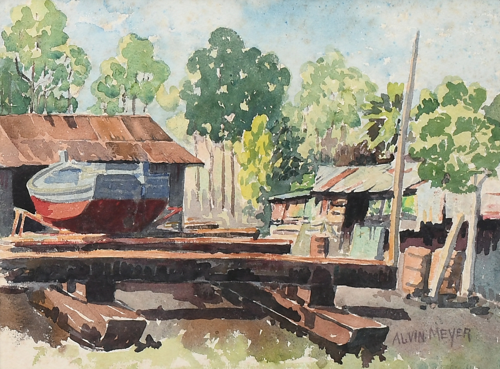 Alvin William Carl Meyer | 2 Florida Dockside Scenes, 2) Boat in Dry ...