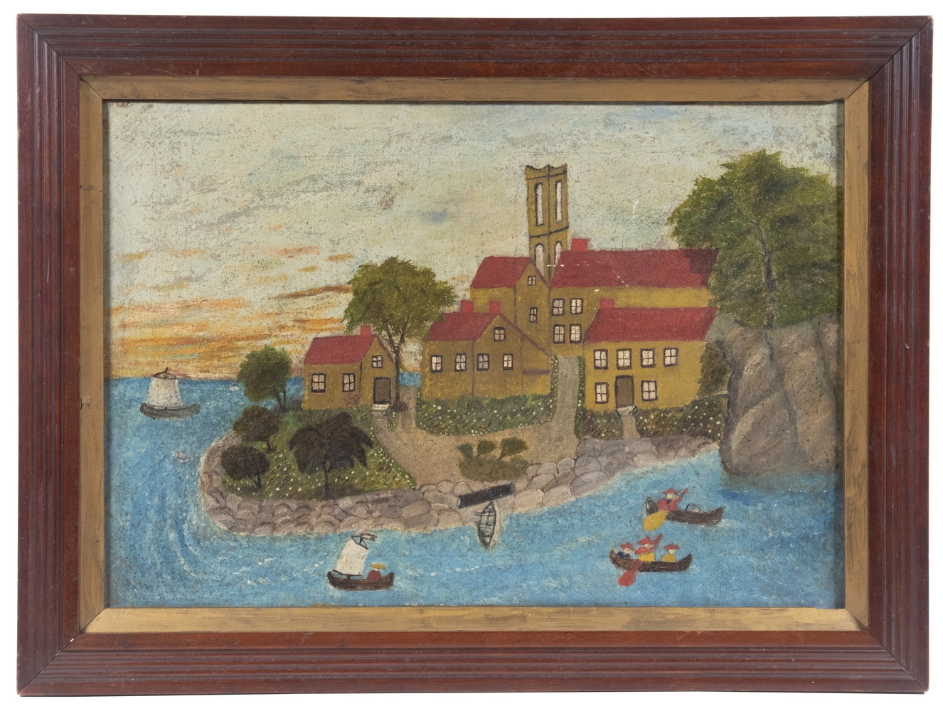 American Primitive School, 19th Century | View of Sandstone Red Roofed ...