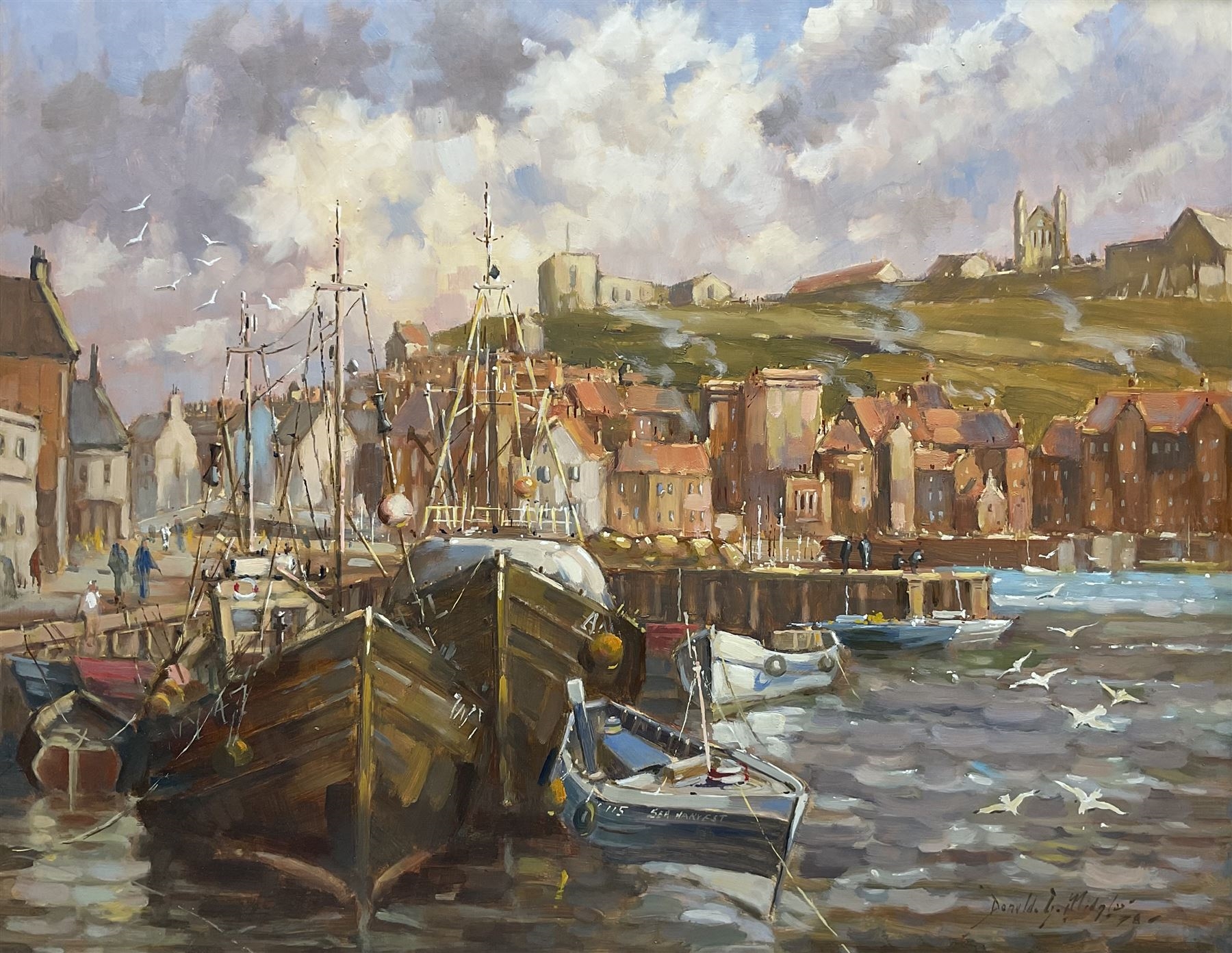 Donald Midgley | Whitby Harbour with a View of the Abbey (1978) | MutualArt