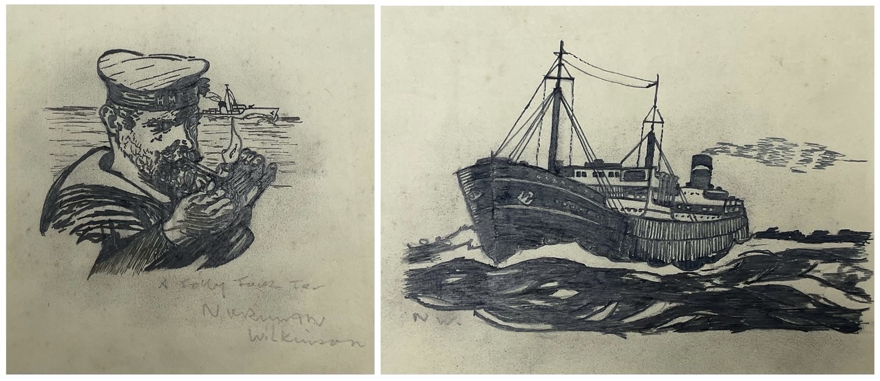 Norman Wilkinson | Fisherman Lighting his Pipe and Trawler at Sea ...