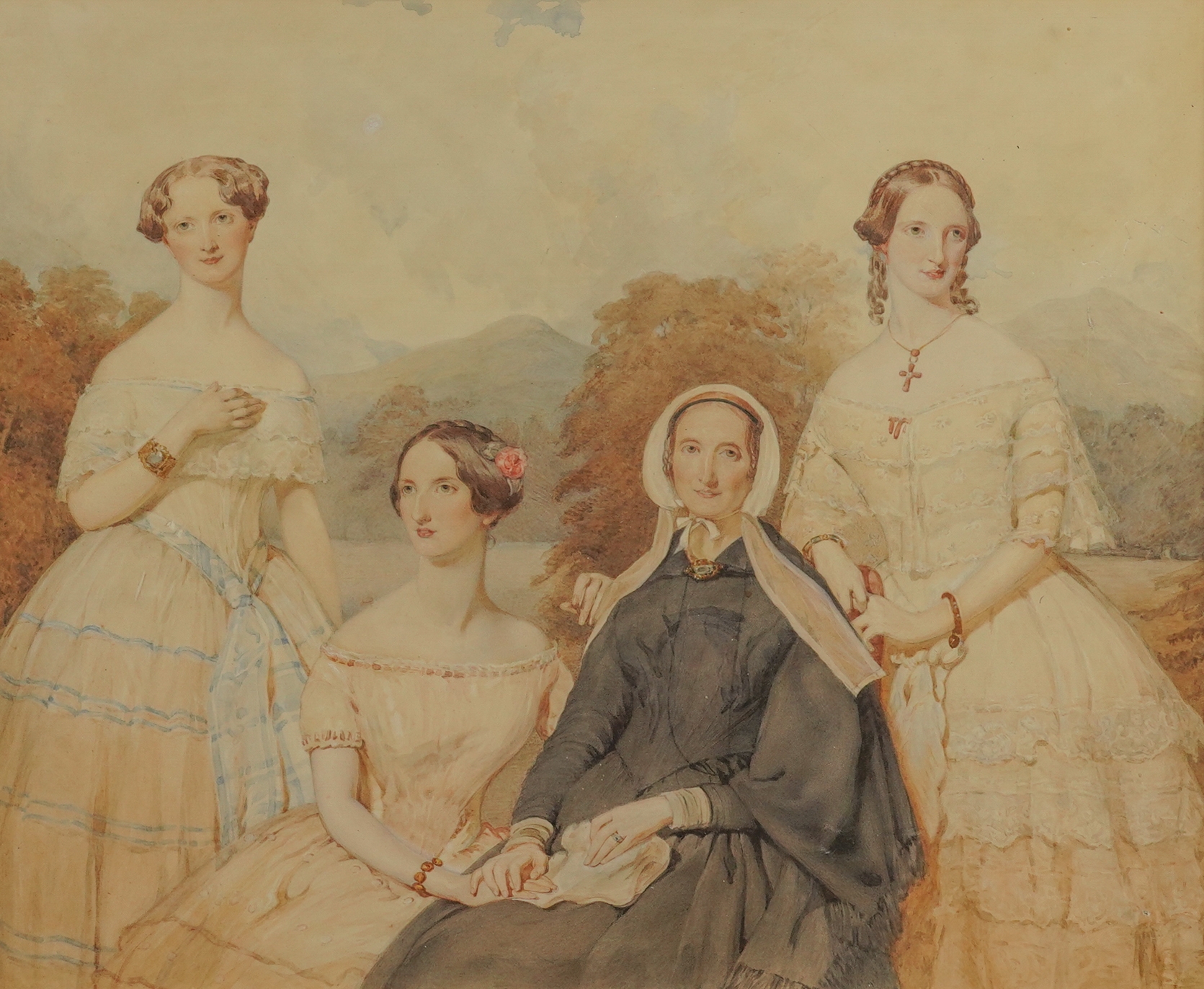 English School, 19th Century | Portrait of four ladies in a lakeland ...