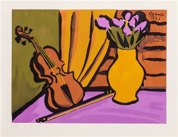 Benjamin Benno | Still Life with Flowers and Violin (1935) | MutualArt