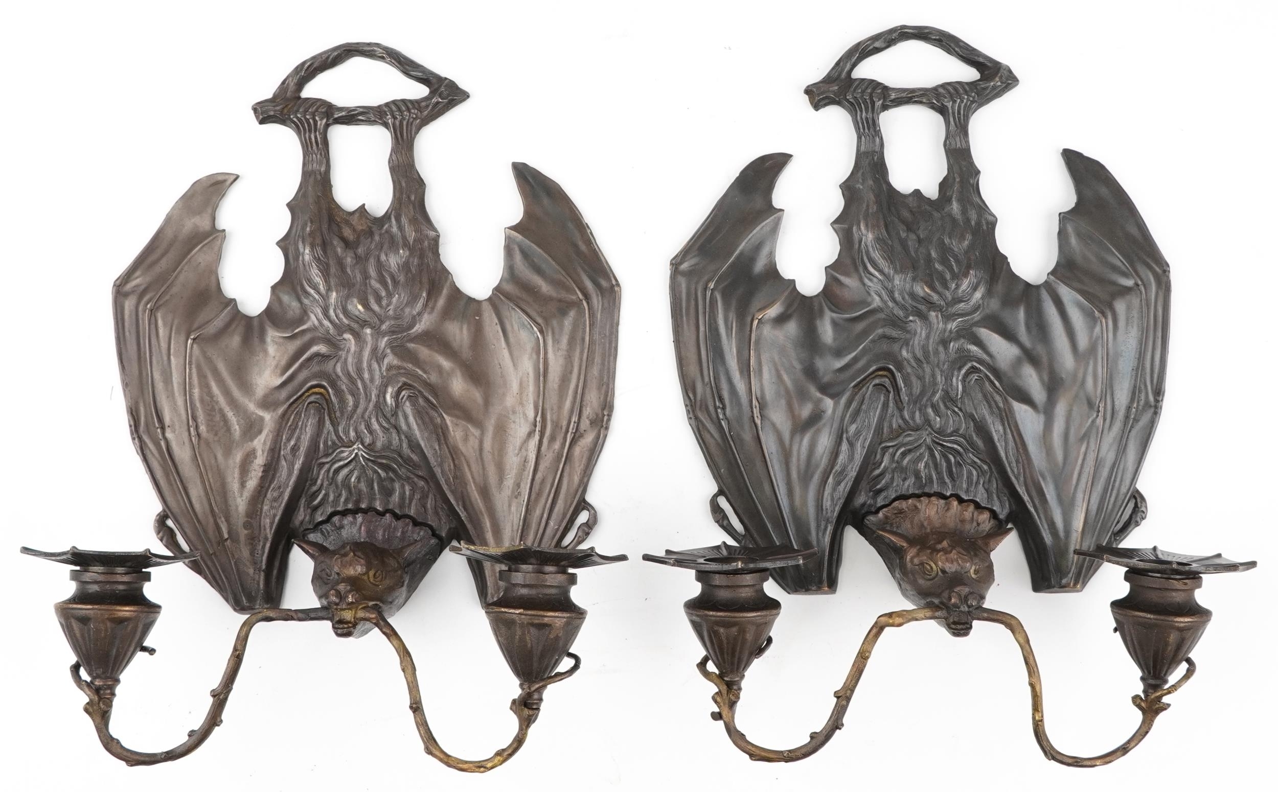 Art Nouveau School | Pair of Art Nouveau style patinated bronze bat ...