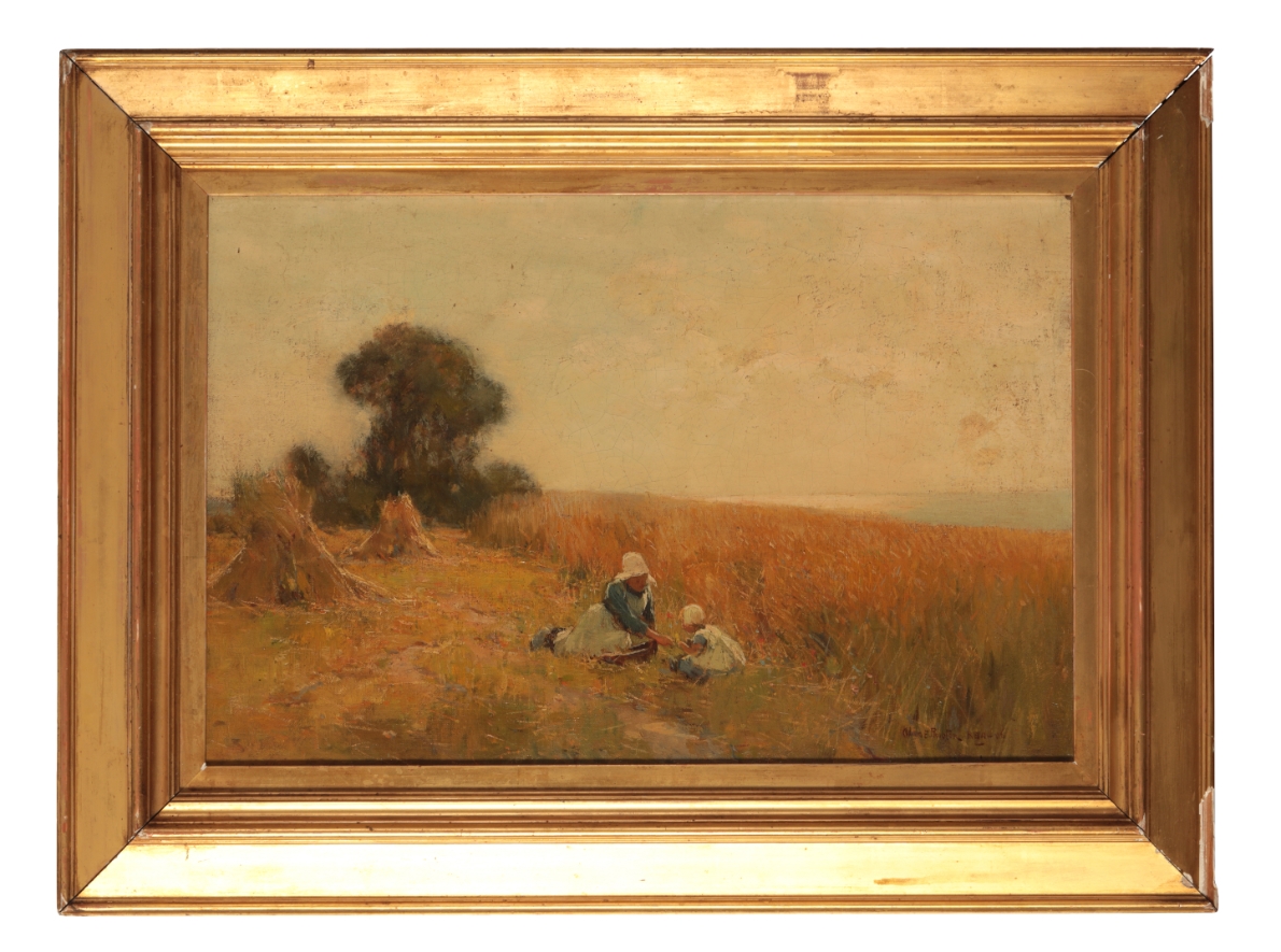 Adam Edwin Proctor | Children at rest in a partly harvested field by the sea (1864) | MutualArt