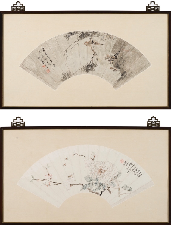 Chinese School | Two Chinese Framed Fan Paintings of Floral and Fauna ...
