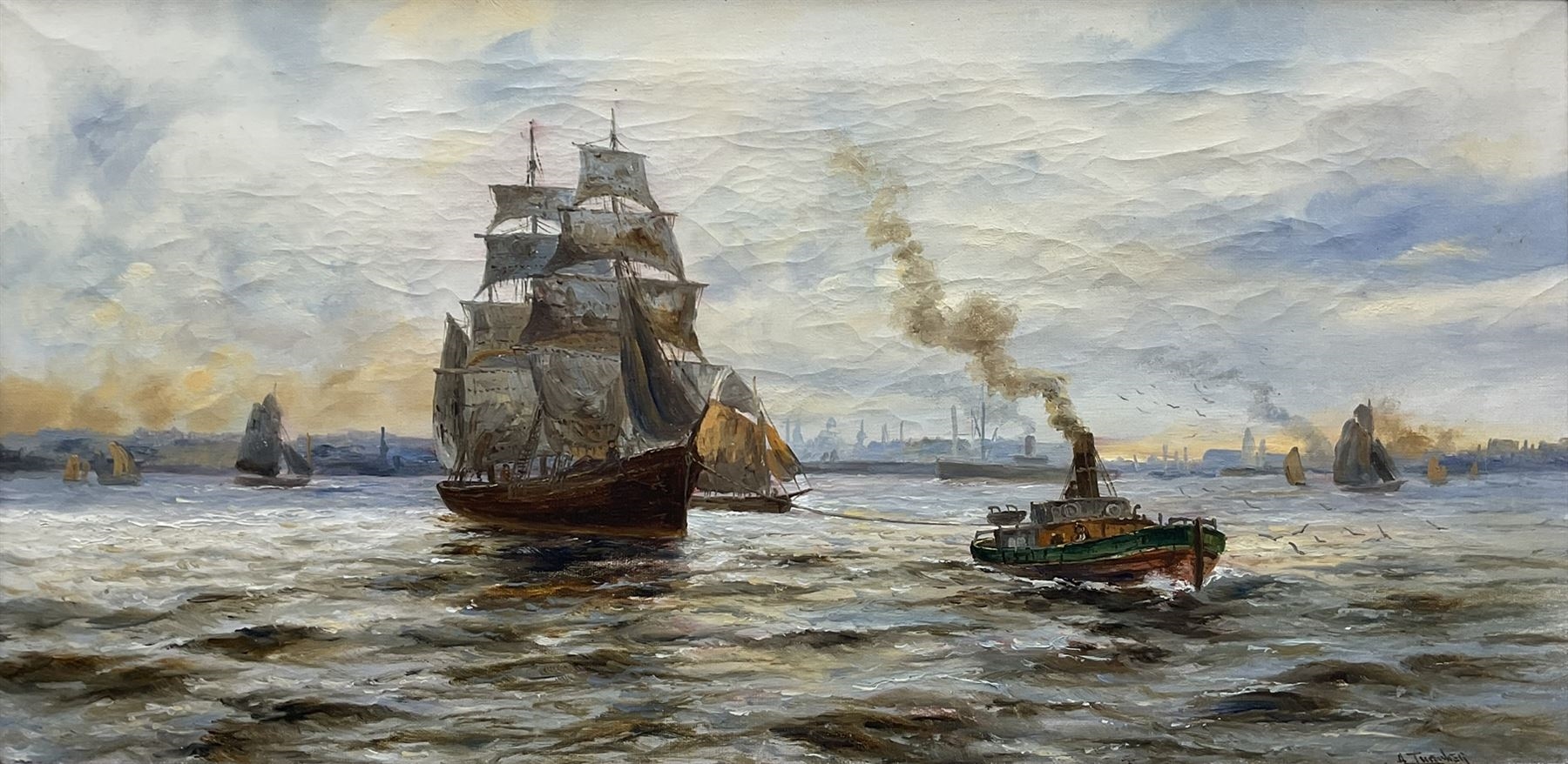 A. Turner | Steam Tug Pulling a Two Masted Ship | MutualArt