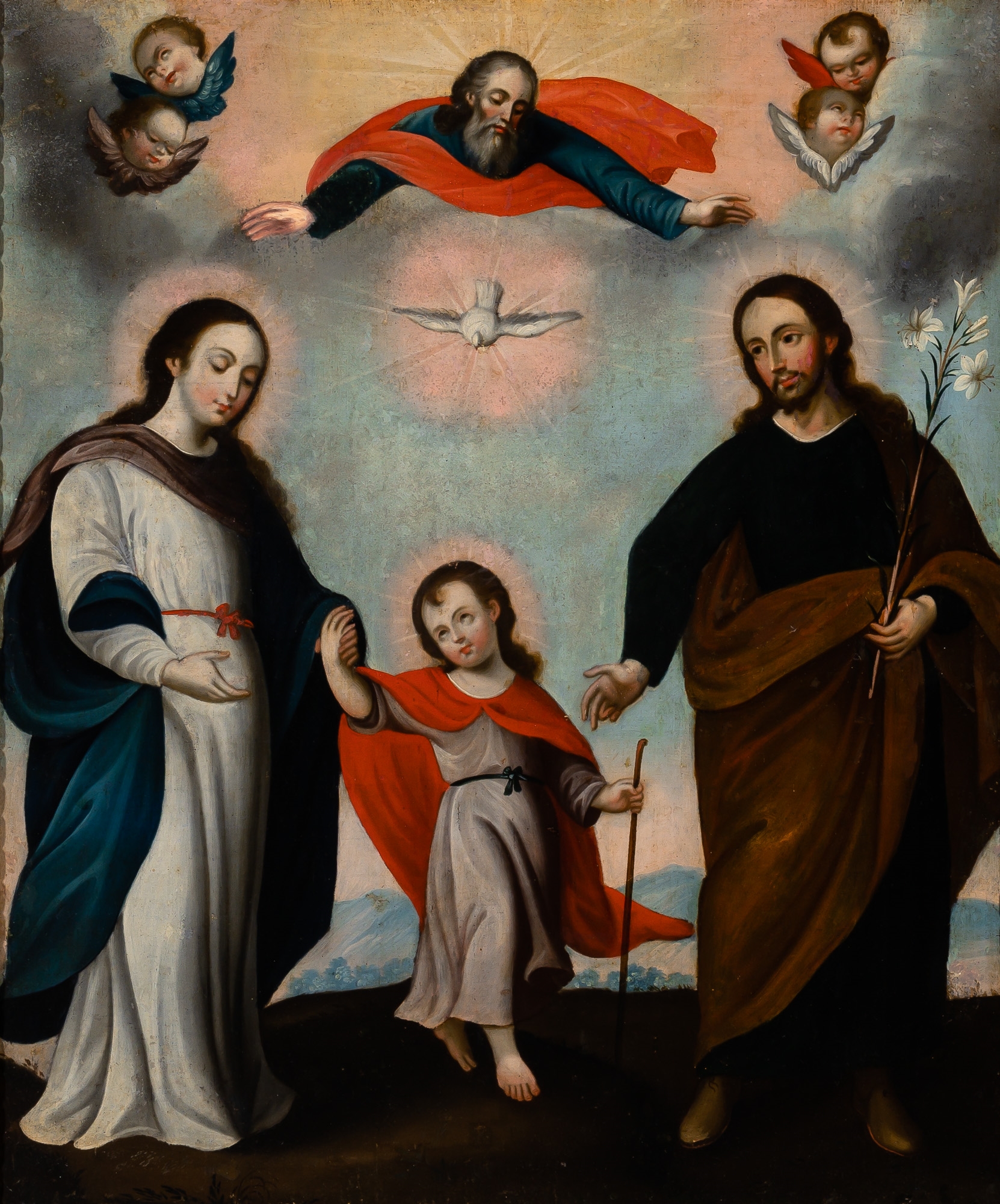 Spanish Colonial School, 19th Century | The Holy Family Blessed by God and the Holy Spirit ...