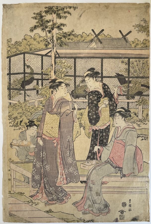 Utagawa Toyokuni | Kacho chaya, Le jardin de la maison de thé aux ...