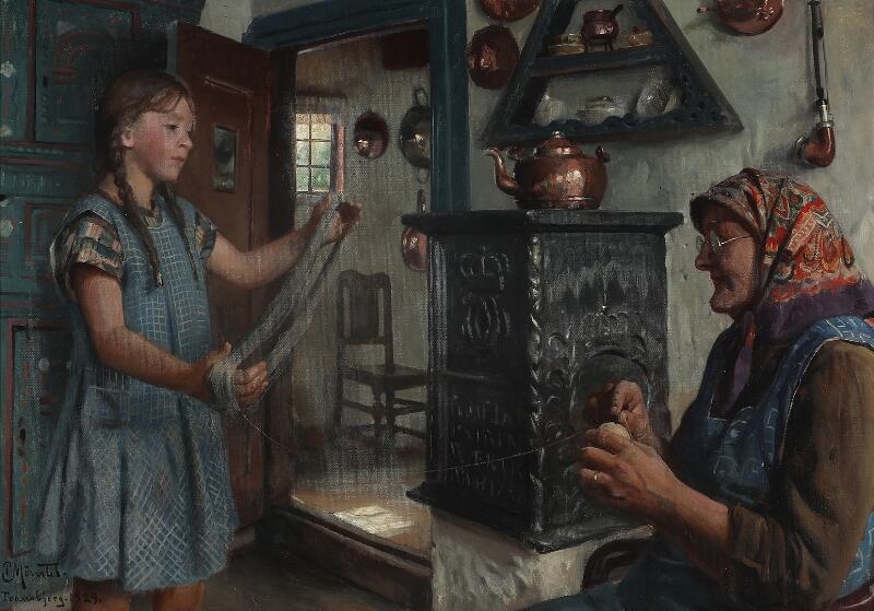 Peder Mork Monsted | Winter landscape with a timber sled (1918) | MutualArt