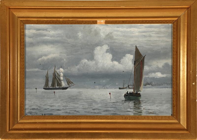 Christian Blache | Coastal view with sailing ships and a steamship ...