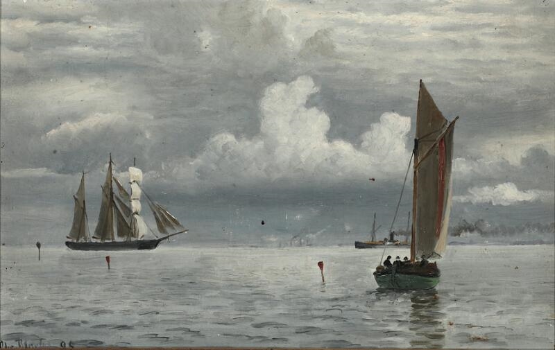 Christian Blache | Coastal view with sailing ships and a steamship ...