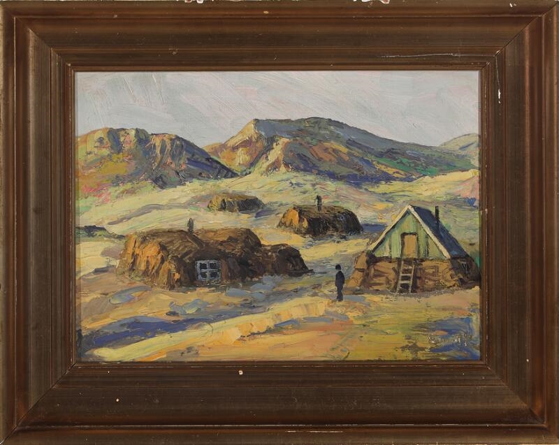 Emanuel A. Petersen | Landscape from Greeland with houses (1949 ...