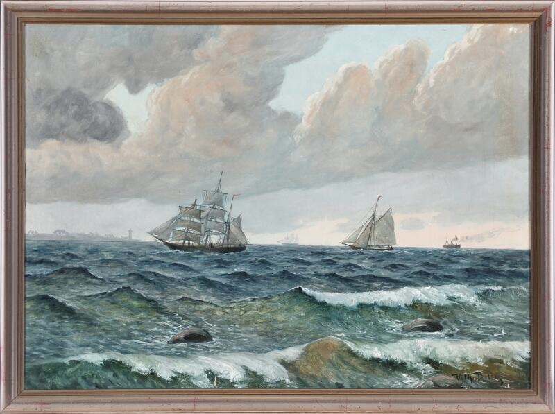 Vilhelm Bille | Coastal view with sailing ships | MutualArt