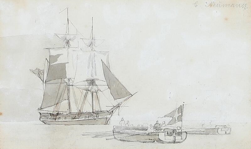 Carl Neumann | Scenery with sailship and row-boat | MutualArt