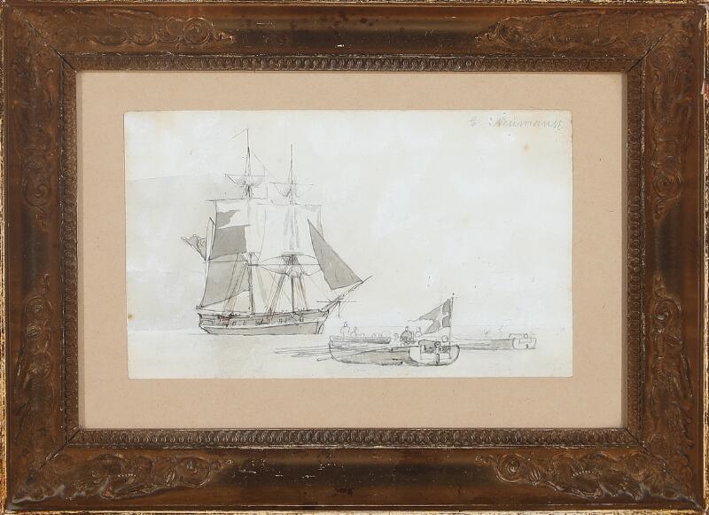 Carl Neumann | Scenery with sailship and row-boat | MutualArt