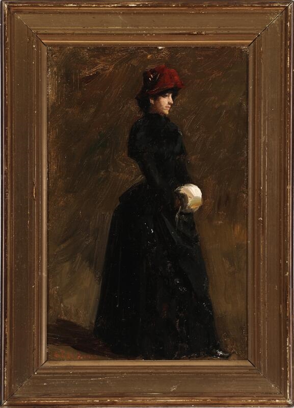Laurits Regner Tuxen | Portrait of a woman in a black dress and a red ...