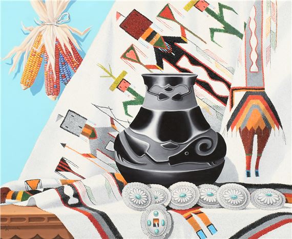 Earl Hammock | Native American Motif Still Life with Pottery, Concho ...