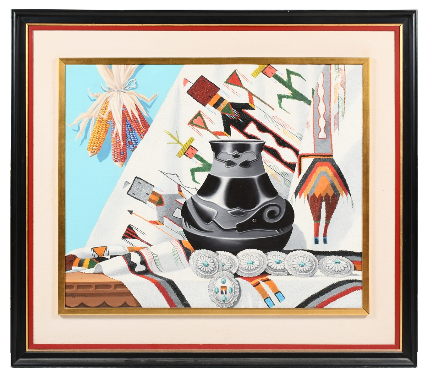 Earl Hammock | Native American Motif Still Life with Pottery, Concho ...