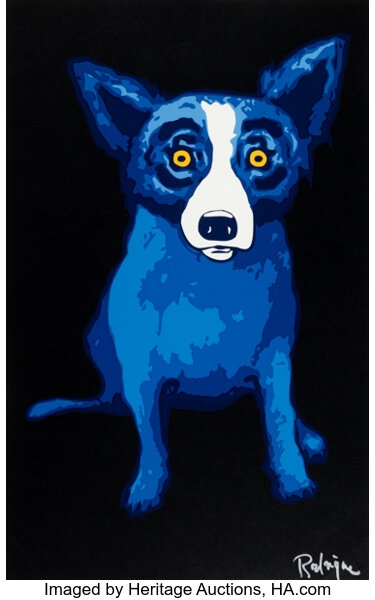 George Rodrigue | Blue Dog - Black Background | MutualArt