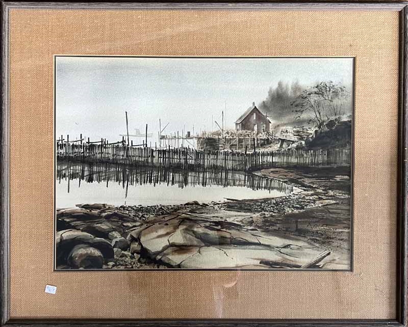 Peter Rolfe | watercolor of fishing weirs | MutualArt
