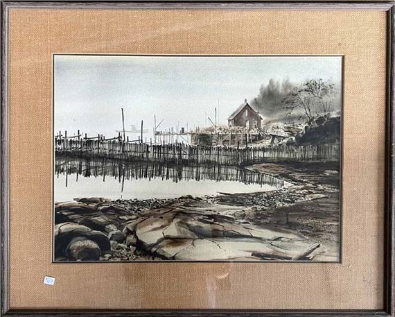 Peter Rolfe | watercolor of fishing weirs | MutualArt